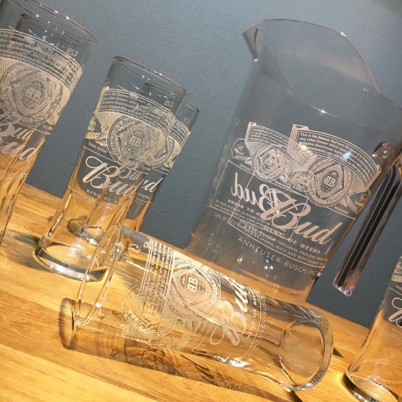 Set 6 glazen bier Bud 25cl + Pitcher