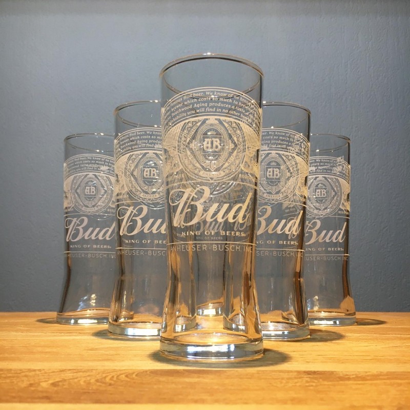 Set 6 glazen bier Bud 25cl + Pitcher